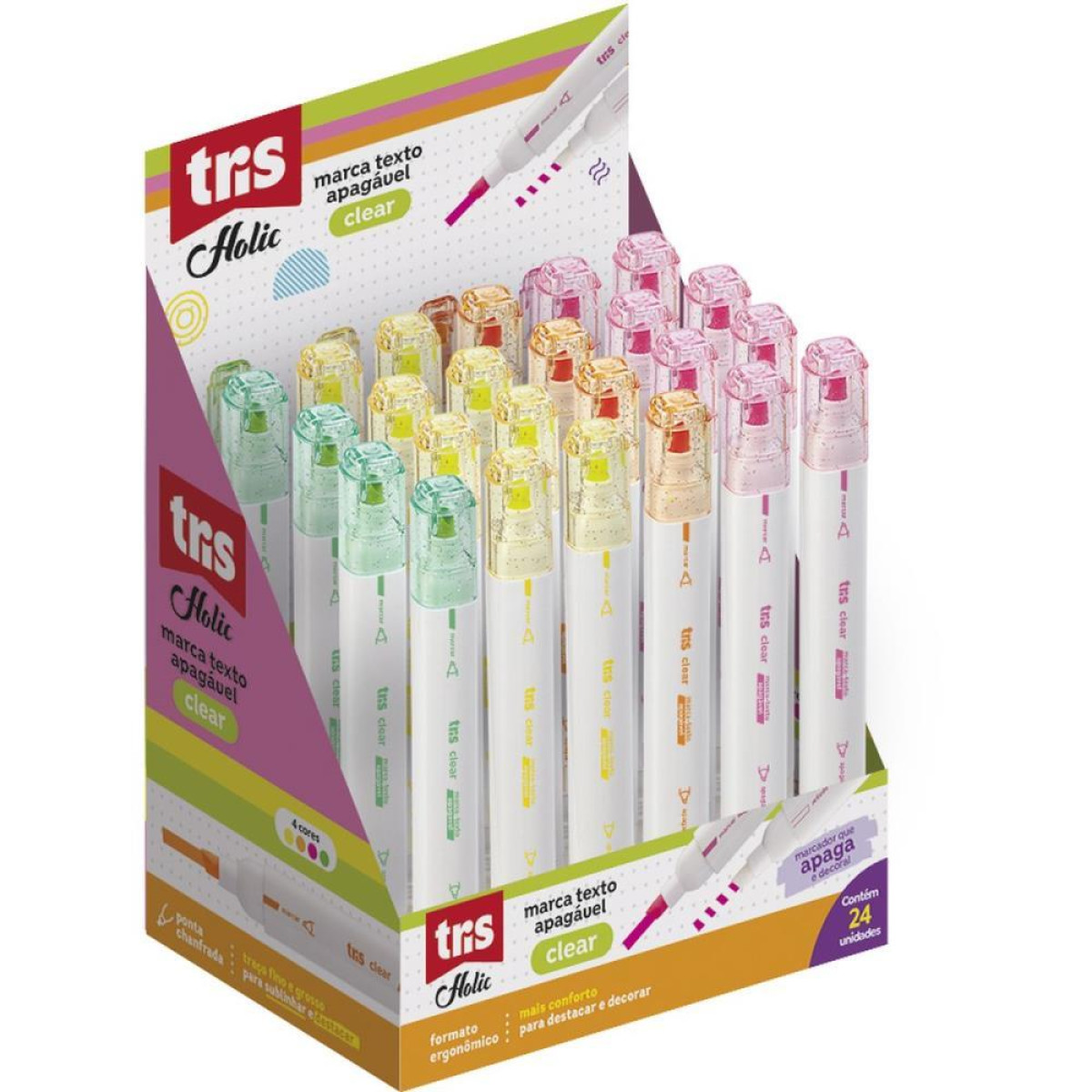 Caneta Marca Texto Tris Clear Apagavel 4 Cores | Auge App Representações